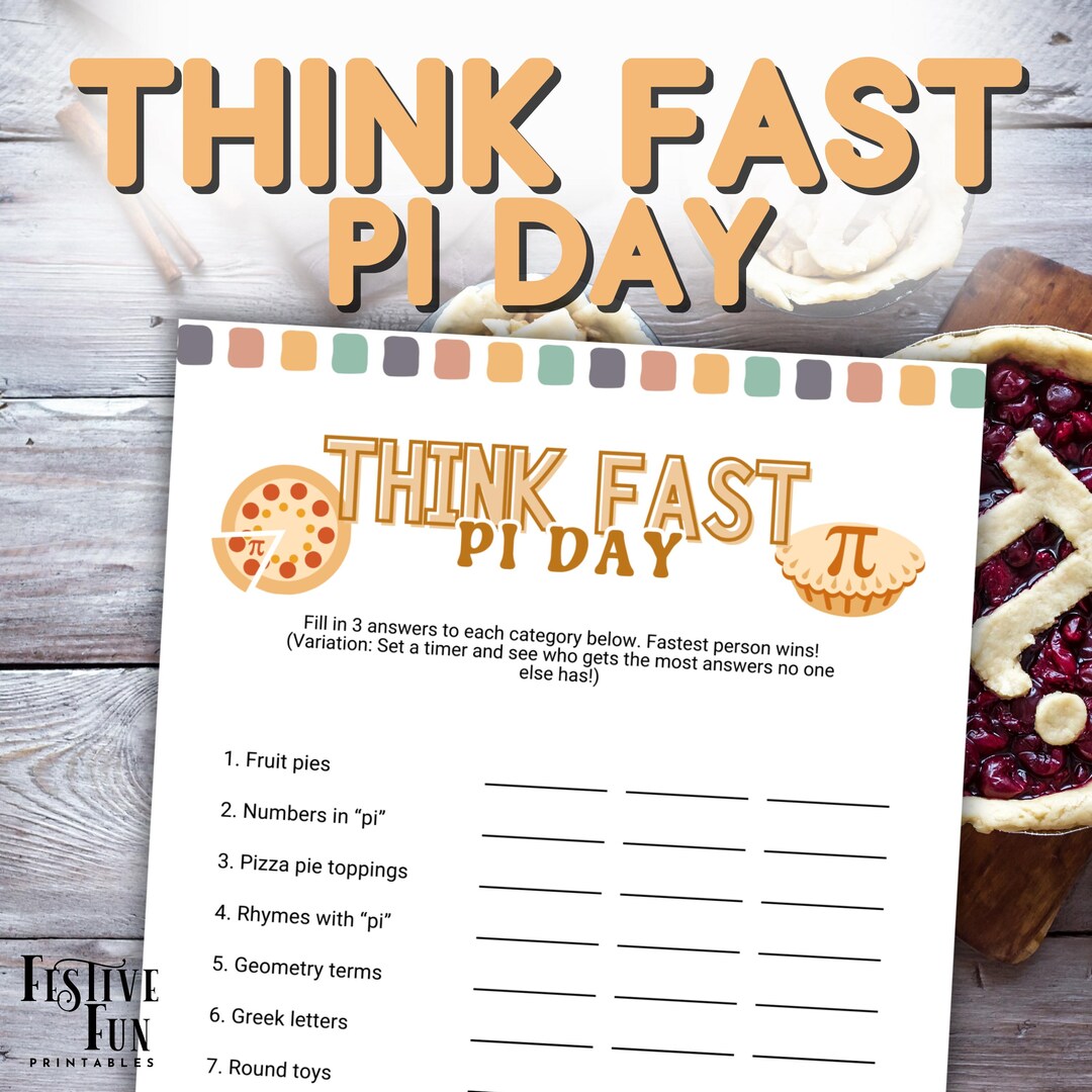 Pi Day Think Fast Game, Fun Pie Party Math Class Printable Activity ...