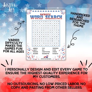 USA Word Search, Easy Patriotic American Trivia Game, Independent ...