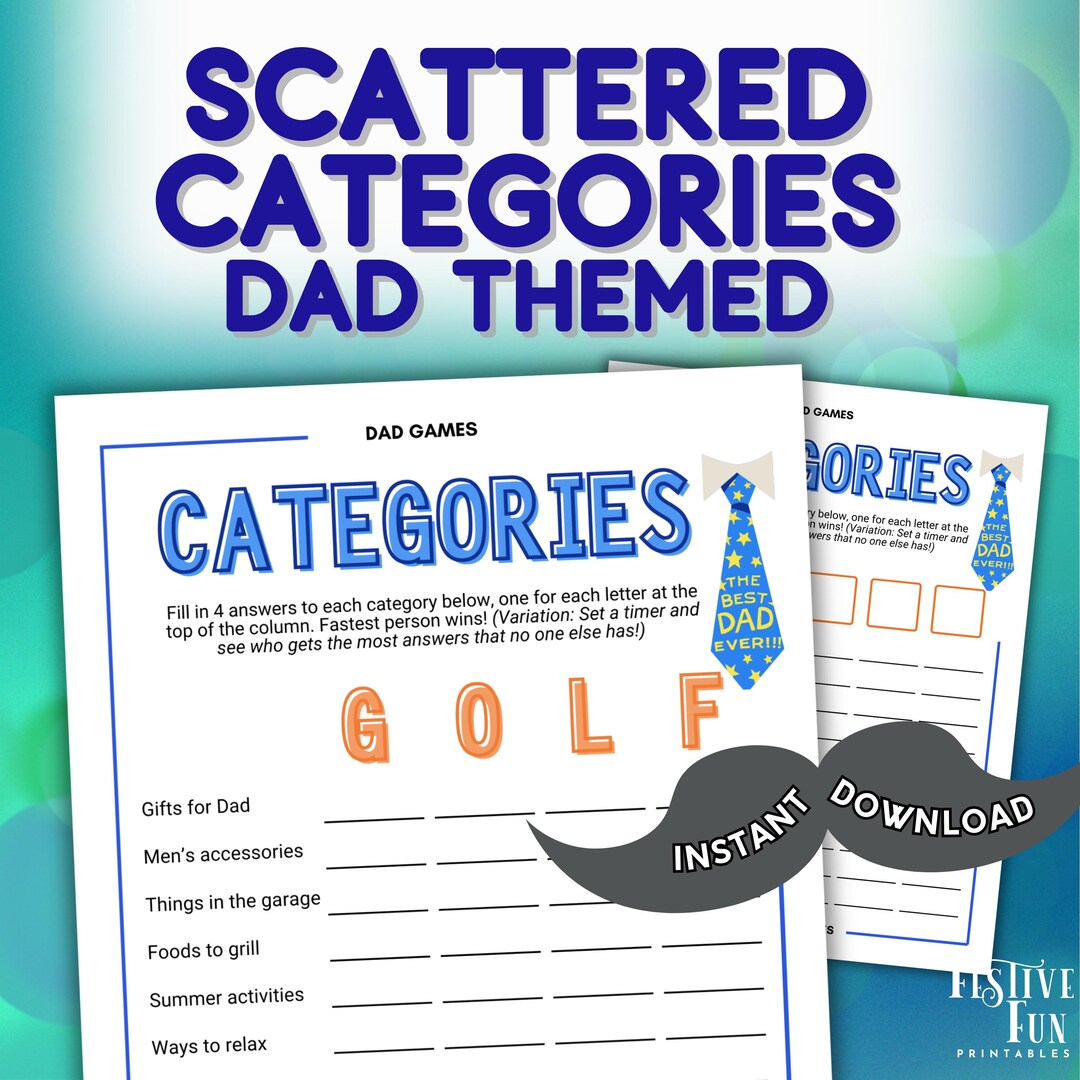 Scattered Categories Dad Themed Printable Game, Family Fun Game Night ...