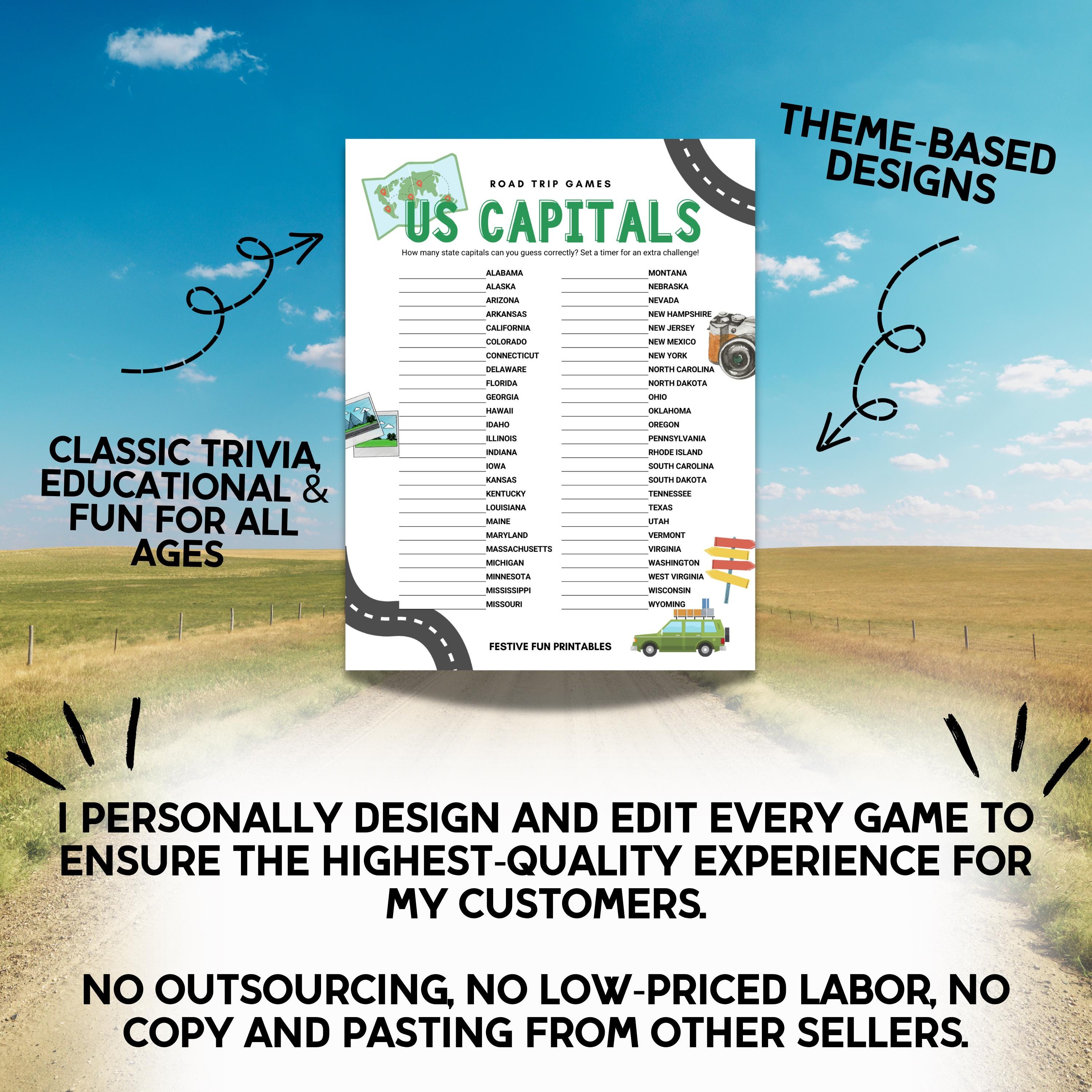 USA State Capitals Road Trip Challenge, Printable United States ...