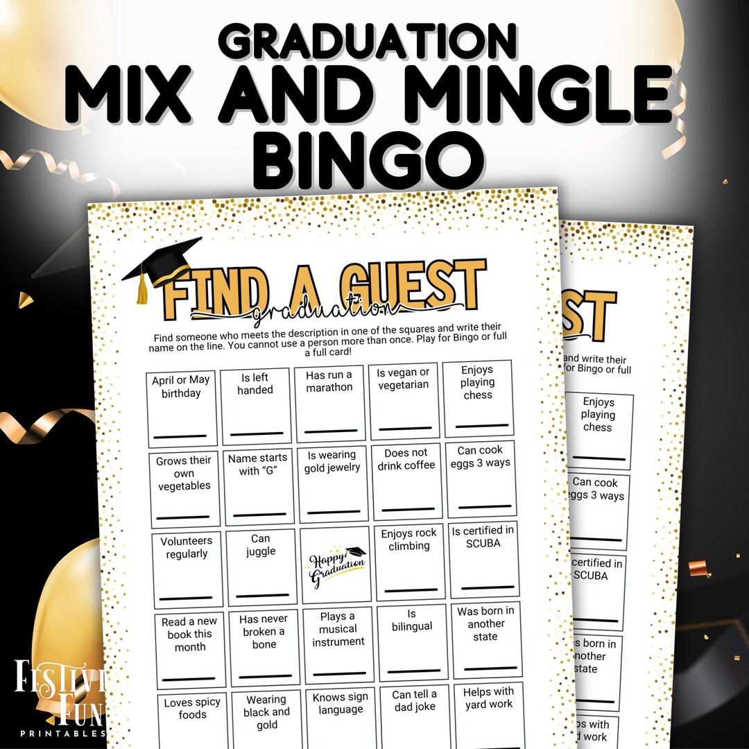 Graduate Mix and Mingle Bingo, Graduation Activity, Friends Family Grad ...
