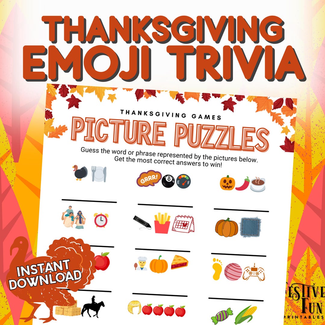 Thanksgiving Emoji Trivia Picture Puzzles, Fun Easy Friendsgiving Group ...