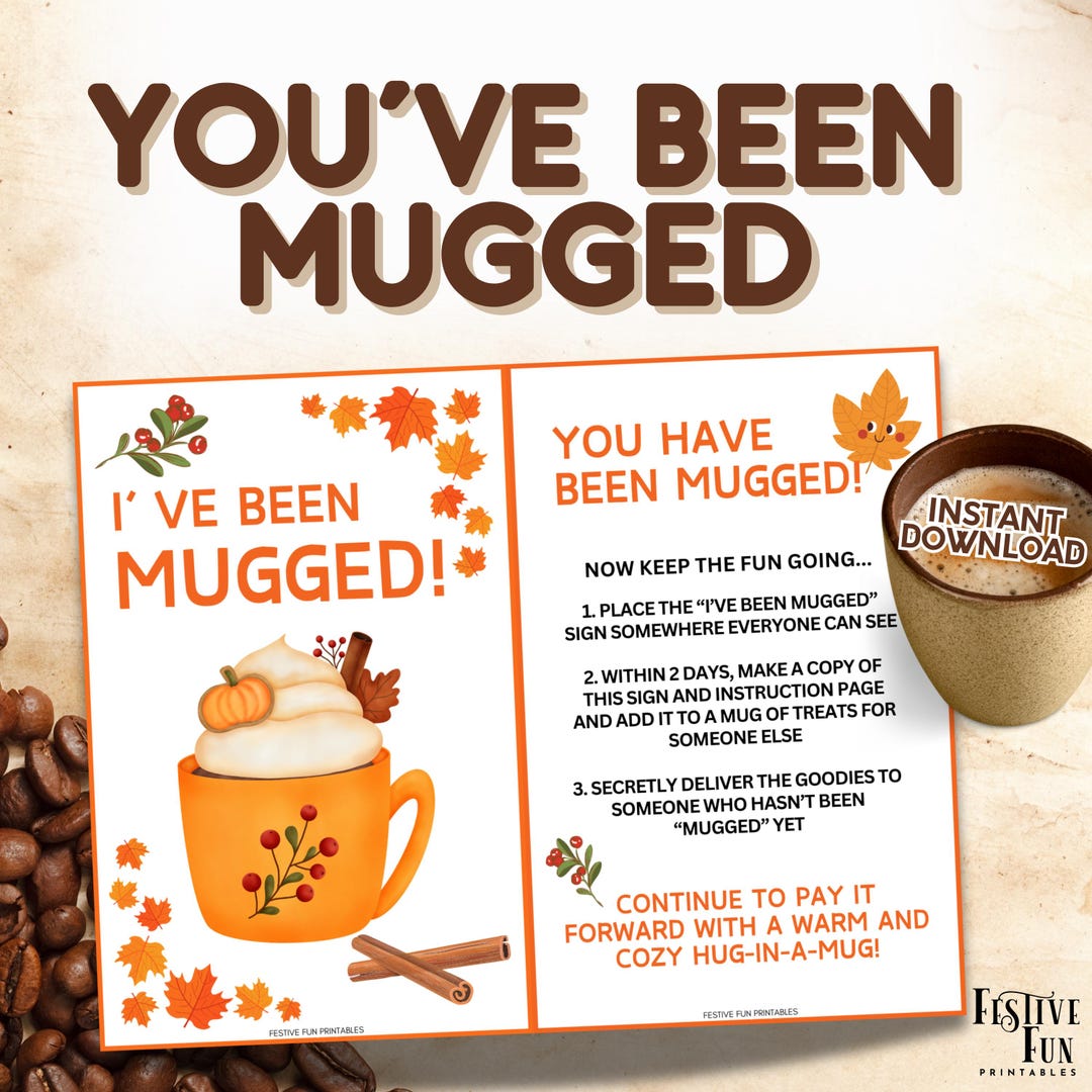 Autumn You've Been Mugged Printable Game, Thanksgiving Hug in a Mug ...
