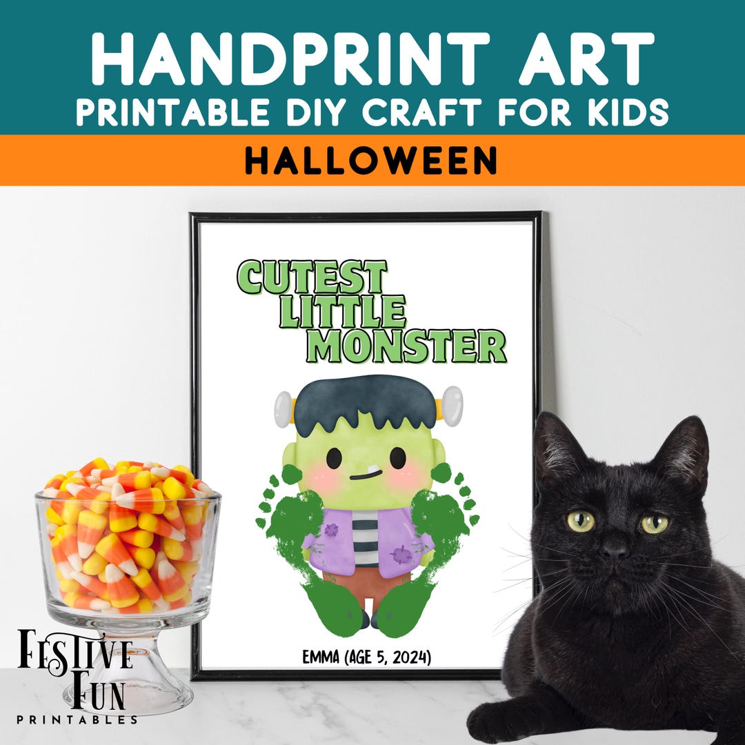 Cutest Little Monster Halloween Footprint Art for Kids, Printable DIY ...