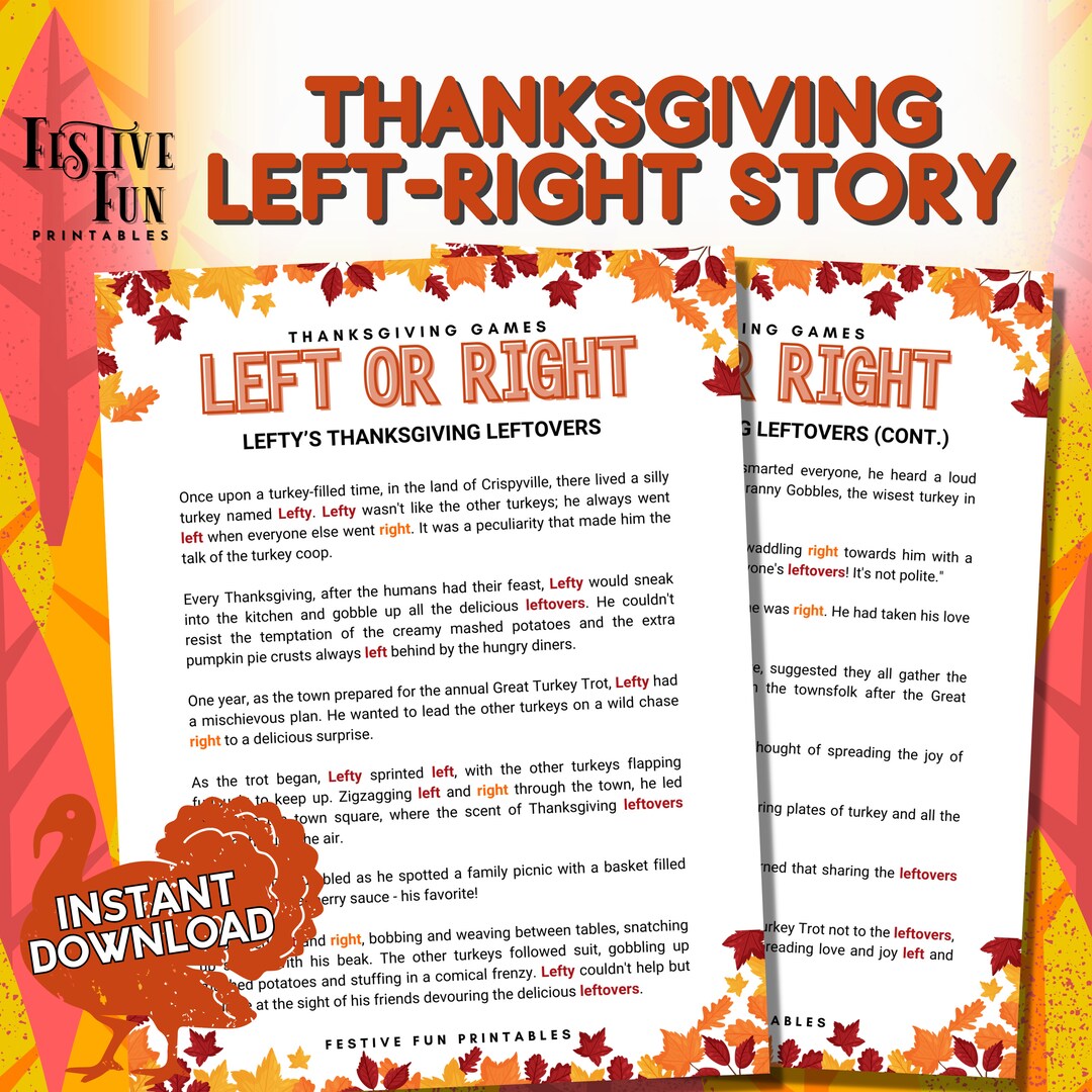 Thanksgiving Left Right Story, Funny Pass the Pumpkin Gift Exchange ...