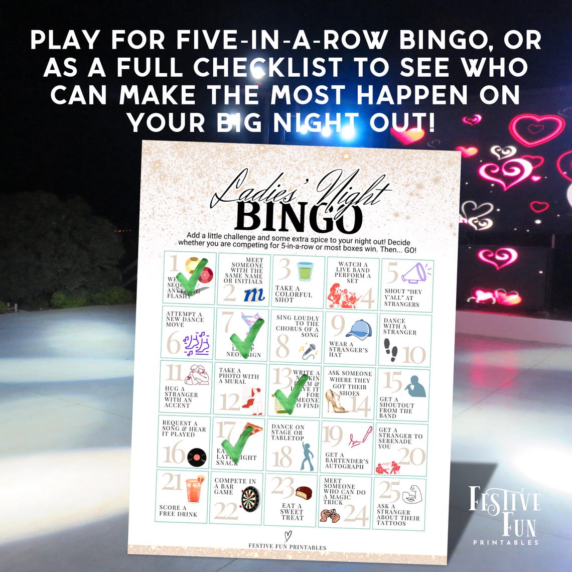 Ladies Night Bar Crawl Bingo, Women's Bar Scavenger Hunt Printable, Any ...