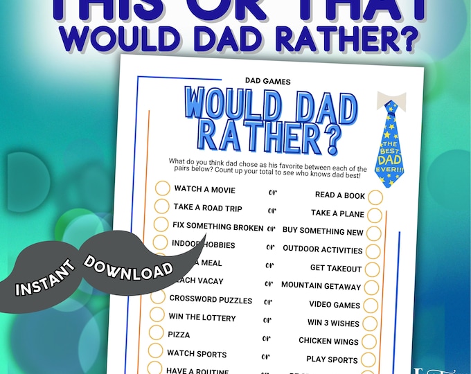 Father's Day Printable Game | Would He Rather | Fun Father's Day Kids ...