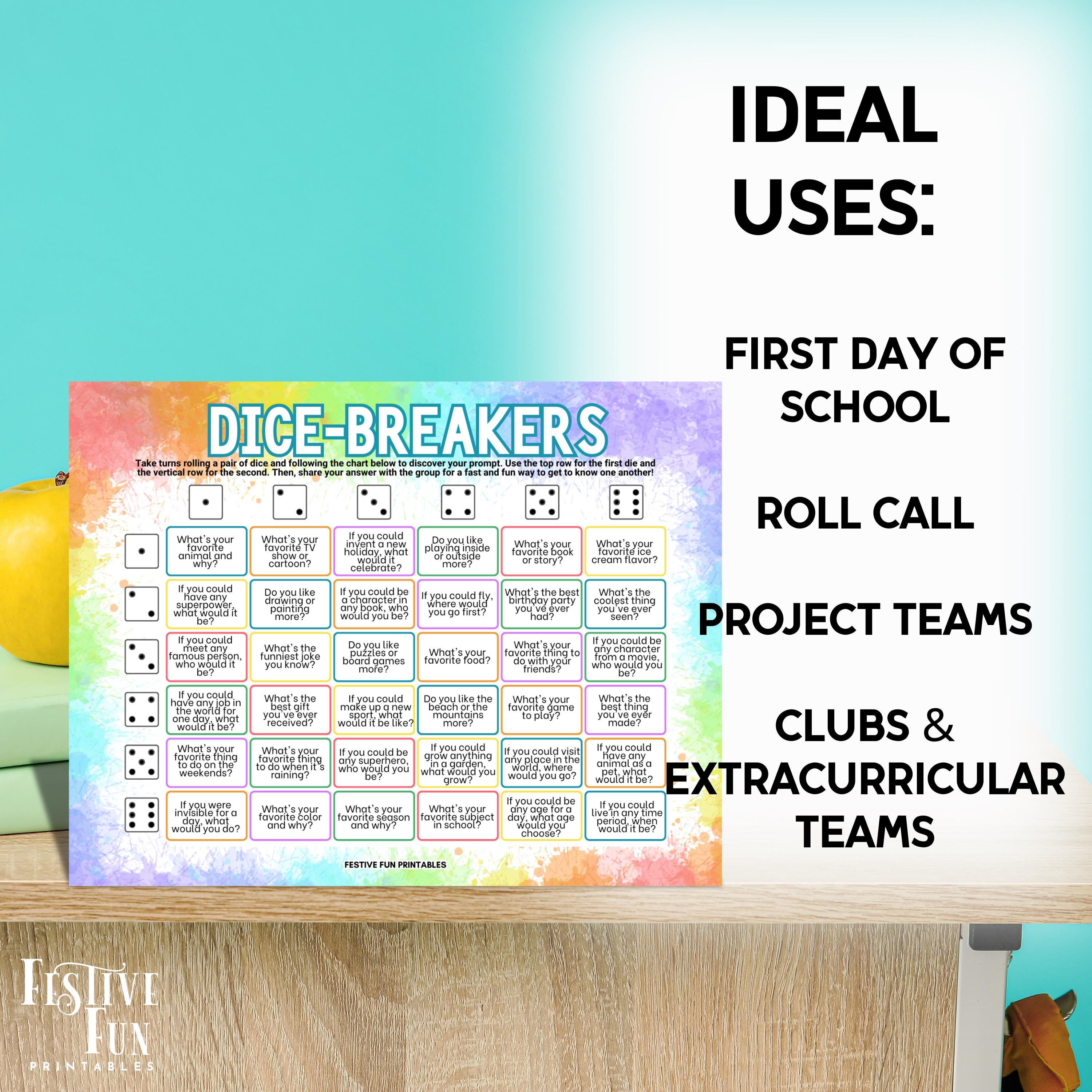 Fun Dice Icebreakers Back to School Activity, Roll the Dice ...