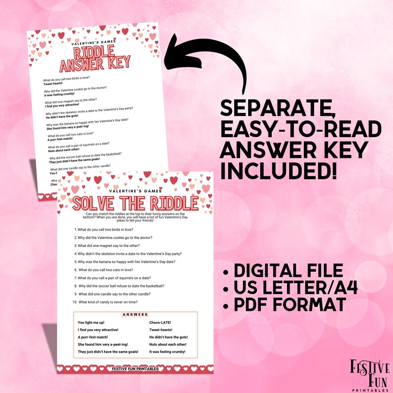 Valentines Day Riddles Printable Game, Fun Easy Kids Tabletop Vday ...