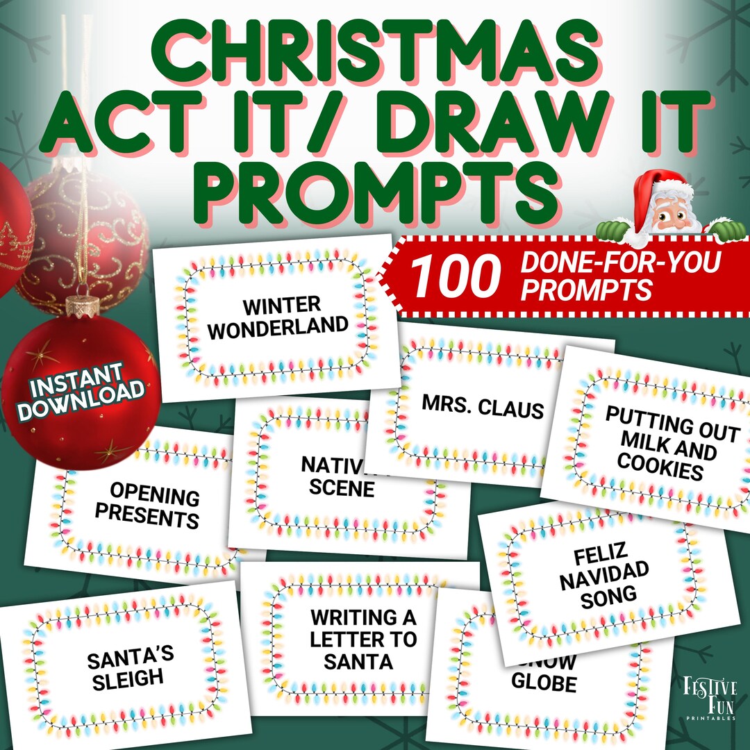 Christmas Party Game Prompt Bundle, 100 Done-for-you Printable Charades ...