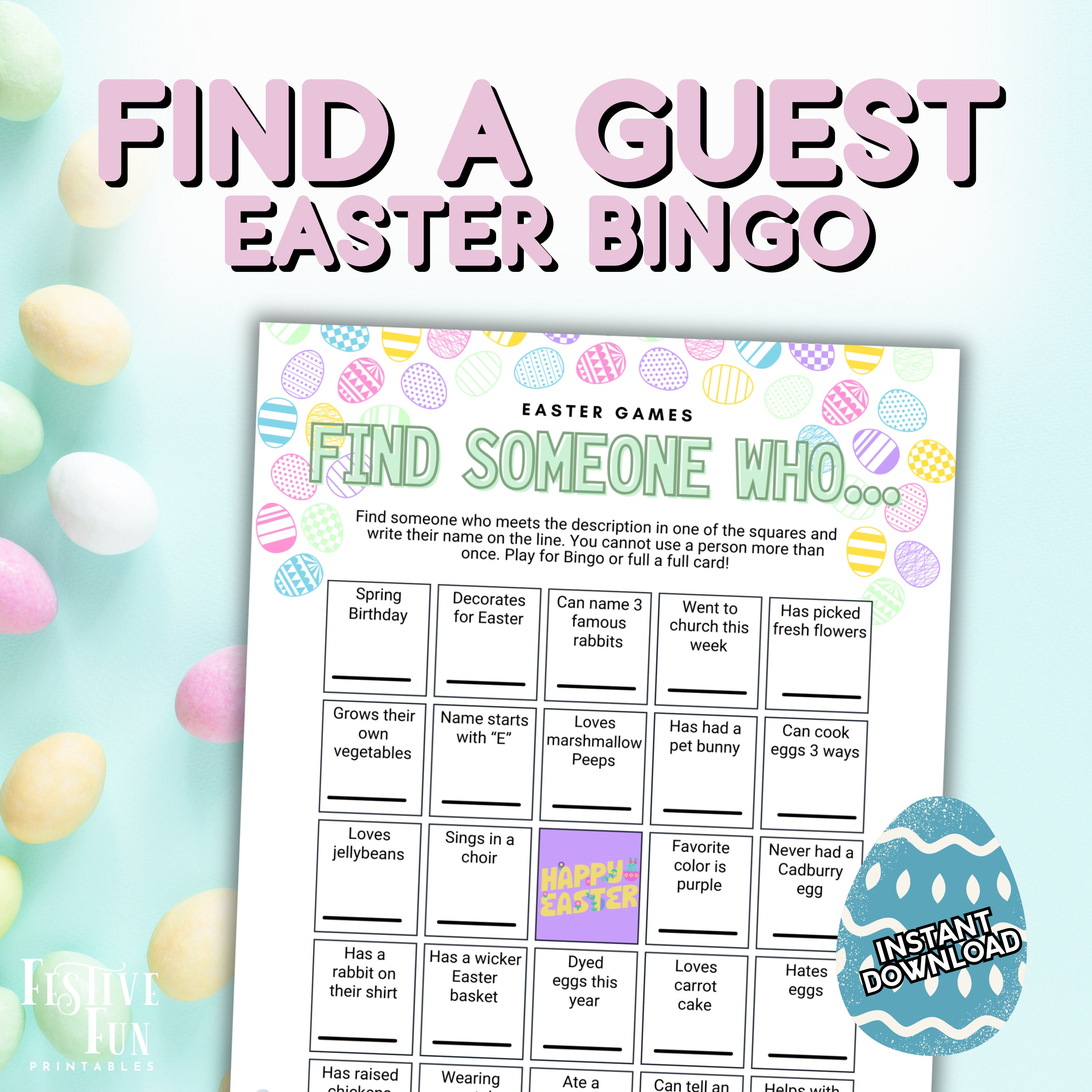 Easter Find a Guest Bingo, Mix and Mingle Icebreaker Game for All Ages ...