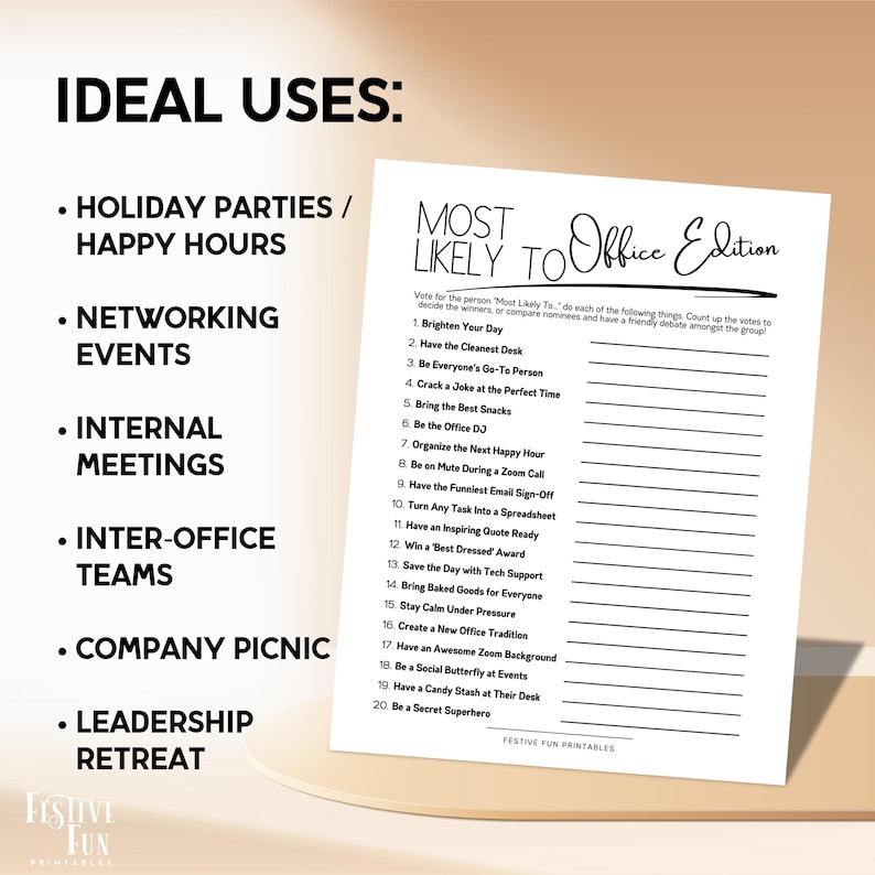Office Most Likely to Superlative Awards, Printable Work Holiday Party ...
