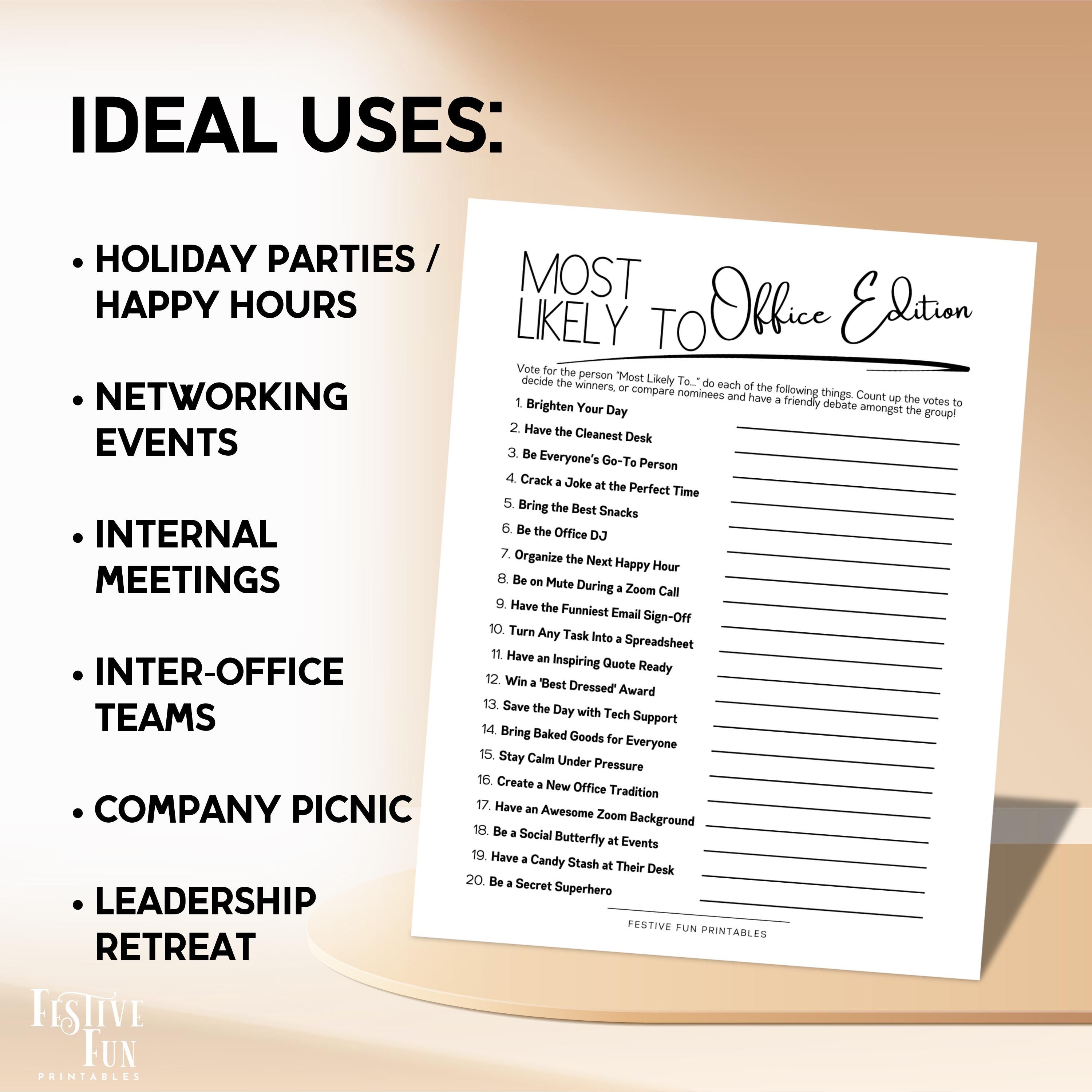 Office Most Likely to Superlative Awards, Printable Work Holiday Party ...