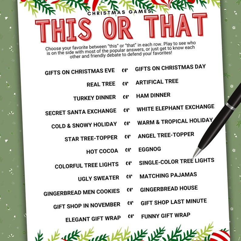 Christmas This or That Printable Game, Would You Rather Friendsmas ...