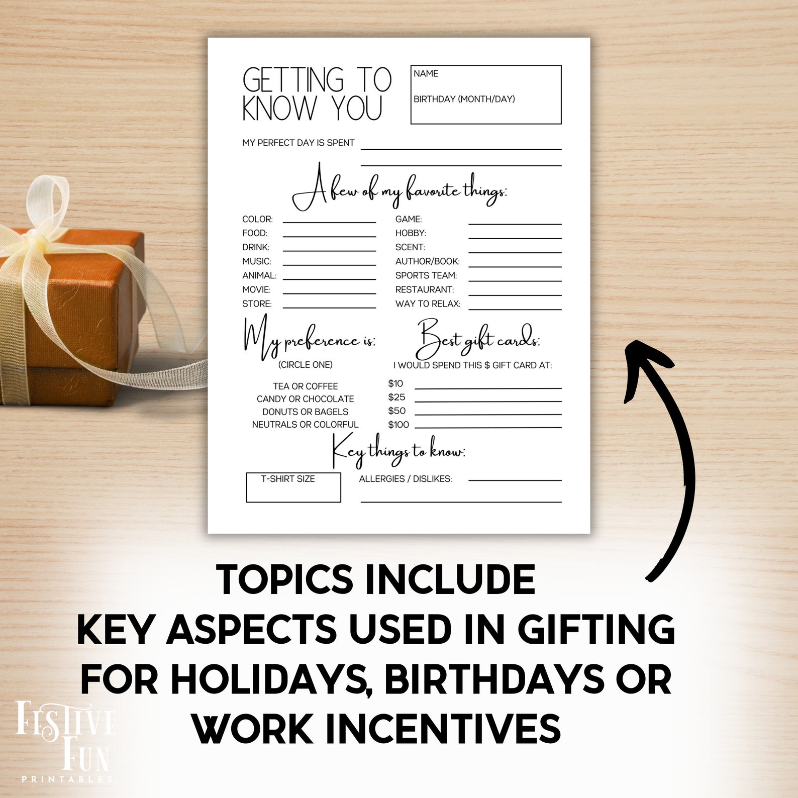 Favorite Things Questionnaire, Favorites List Survey for Employee ...