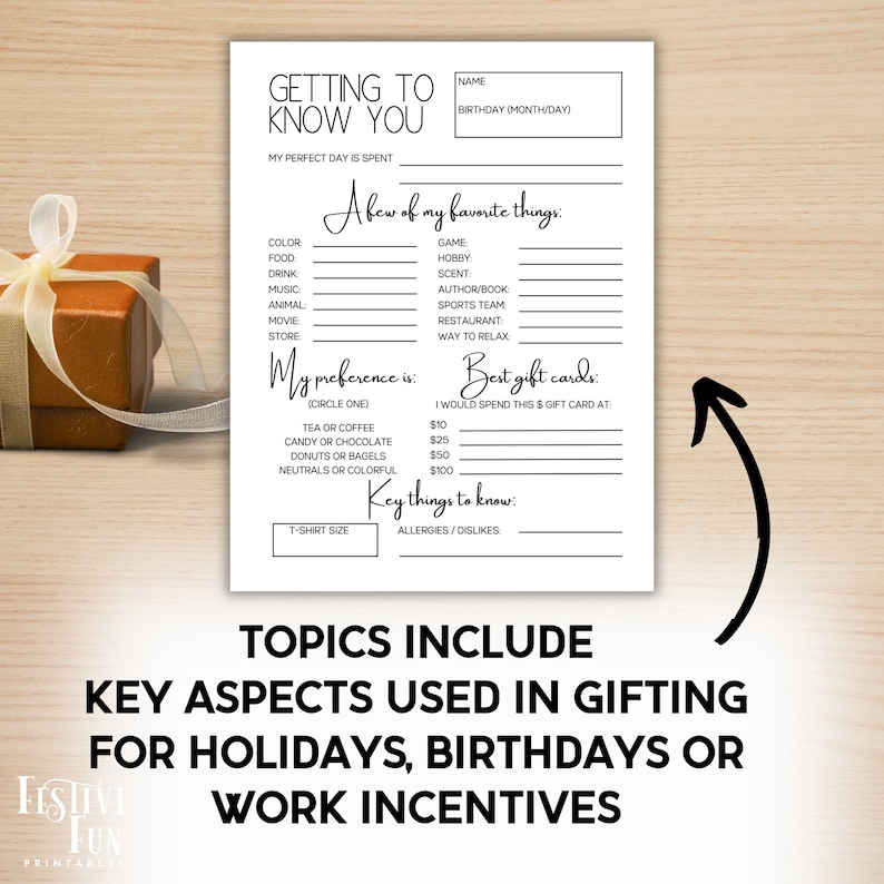 Favorite Things Questionnaire, Favorites List Survey for Employee ...