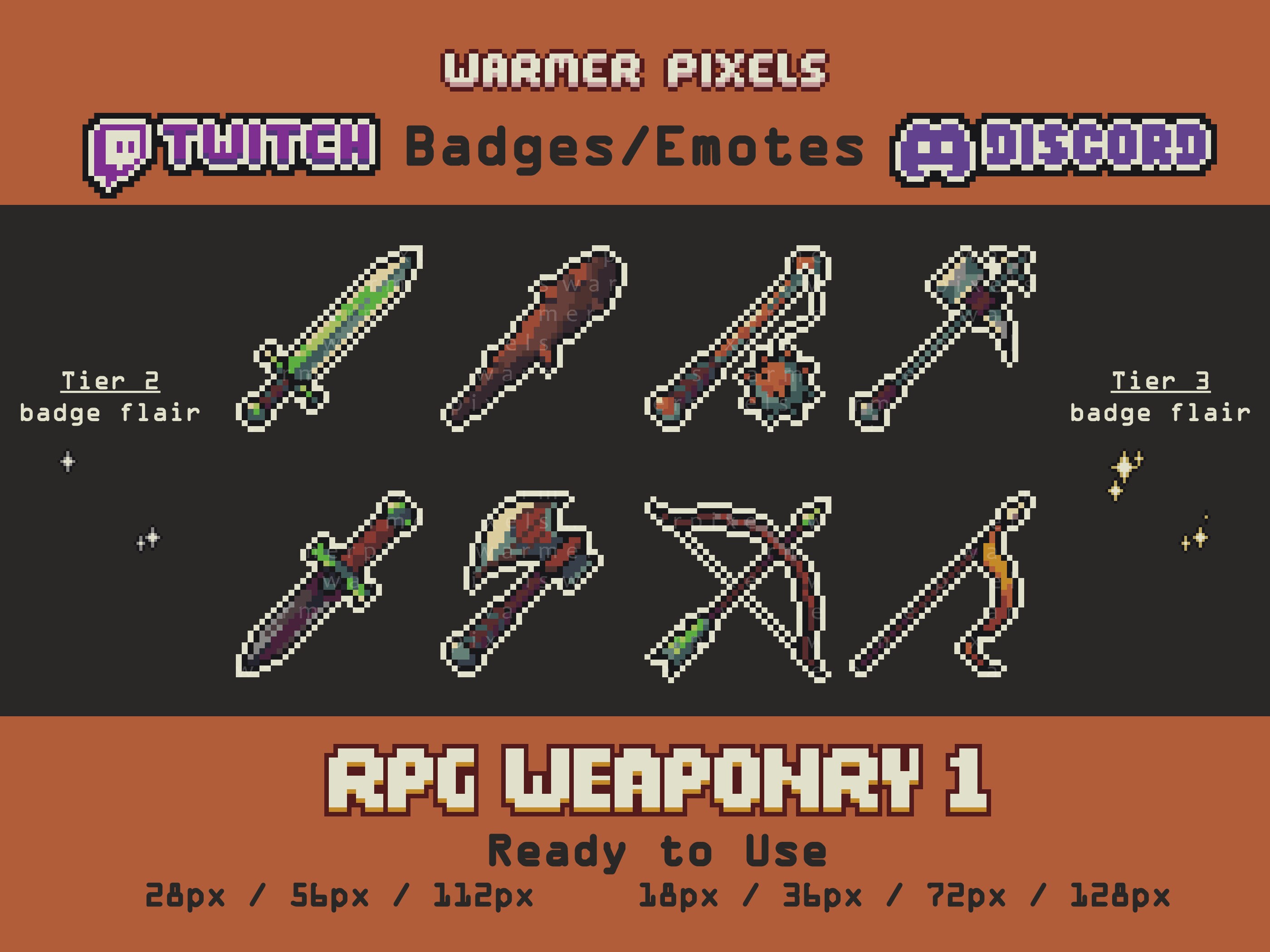 Pixelart Twitch Badges RPG Weaponry Set 1 Plus Badge Flairs Dnd Emotes ...