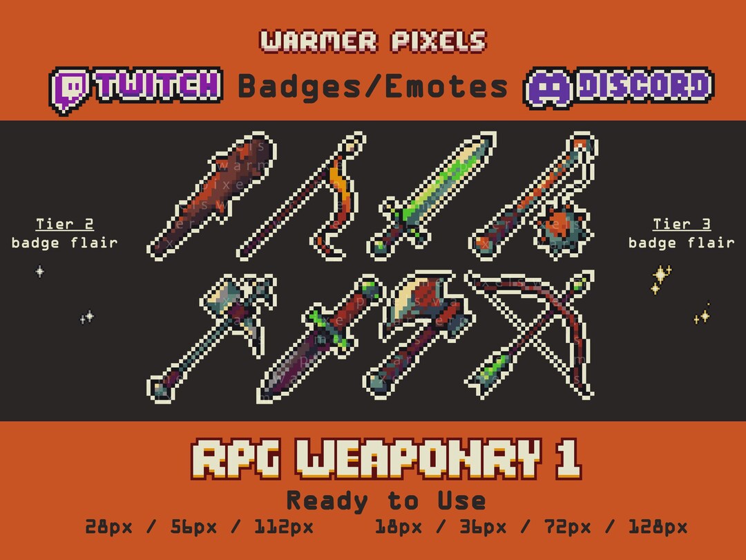 Pixelart Twitch Badges RPG Weaponry Set 1 Plus Badge Flairs Dnd Emotes ...