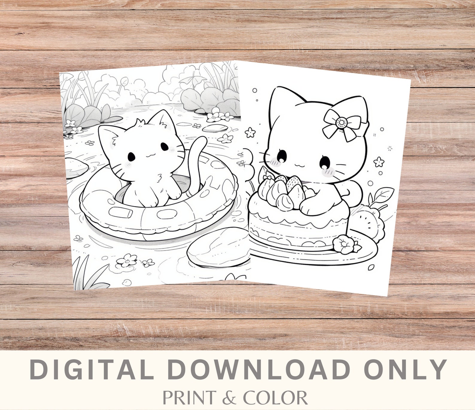 Cat Coloring Page Kawaii Kitten Coloring Page Kids Coloring - Etsy