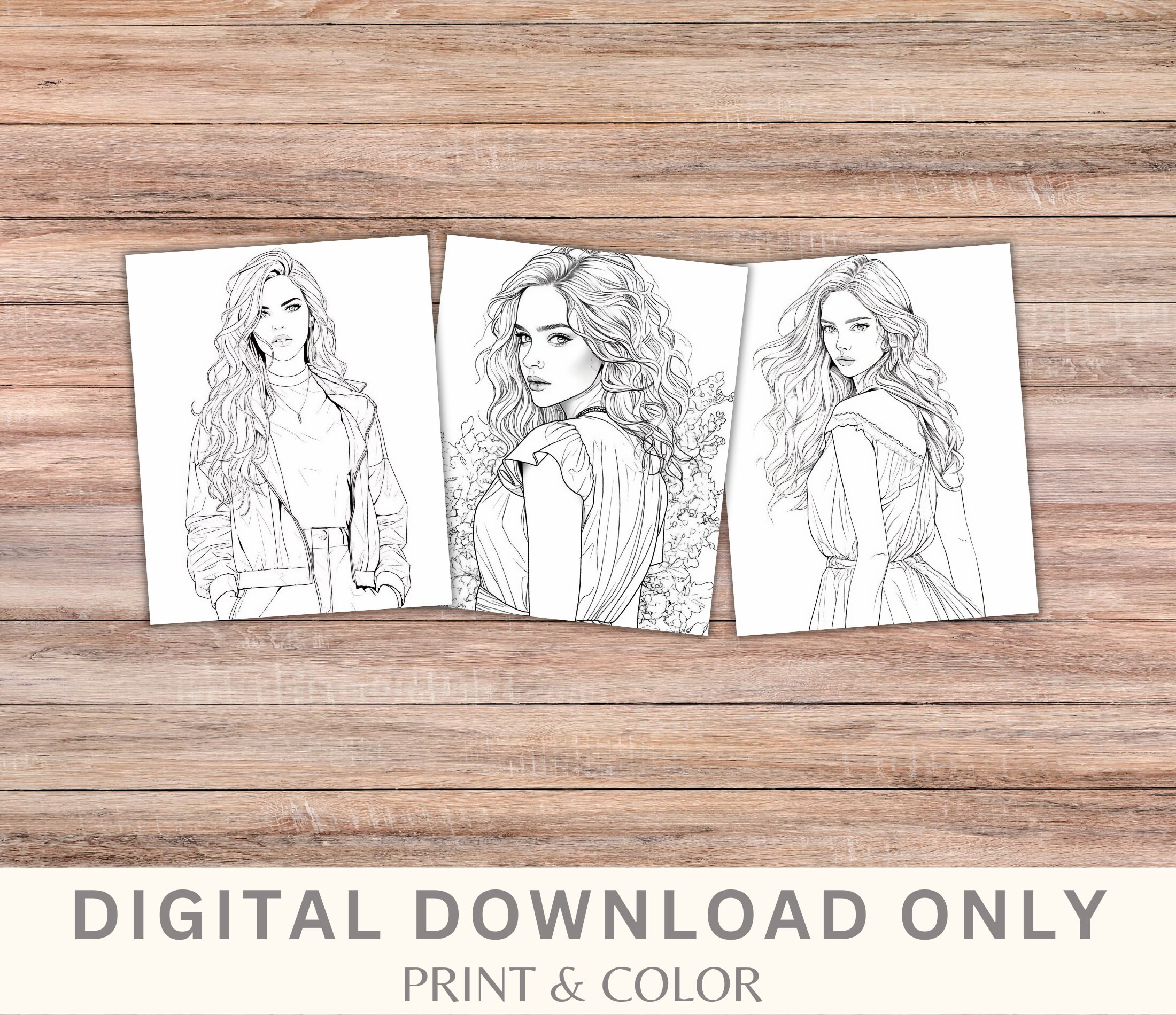 Pretty Lady Coloring Pages for Adults Beautiful Girl Coloring - Etsy