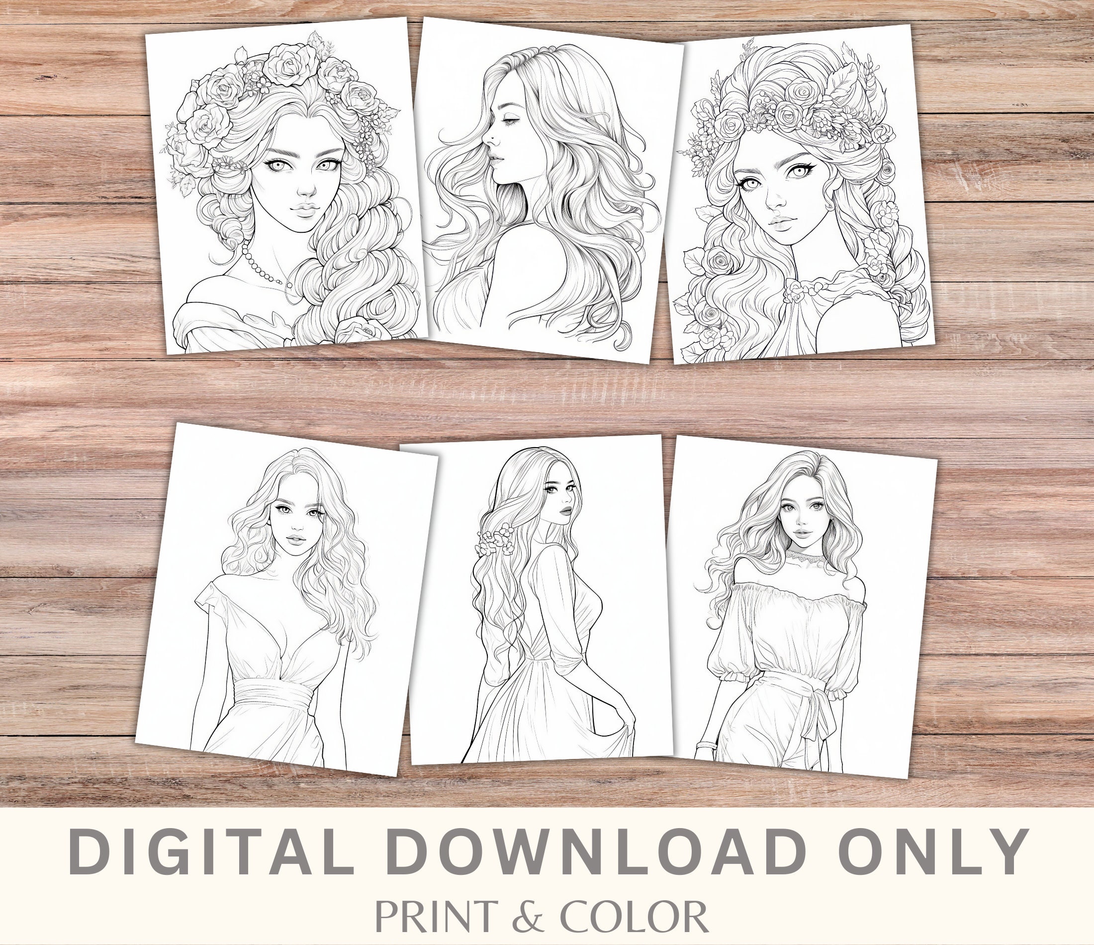 Pretty Lady Coloring Pages for Adults Beautiful Girl Coloring - Etsy