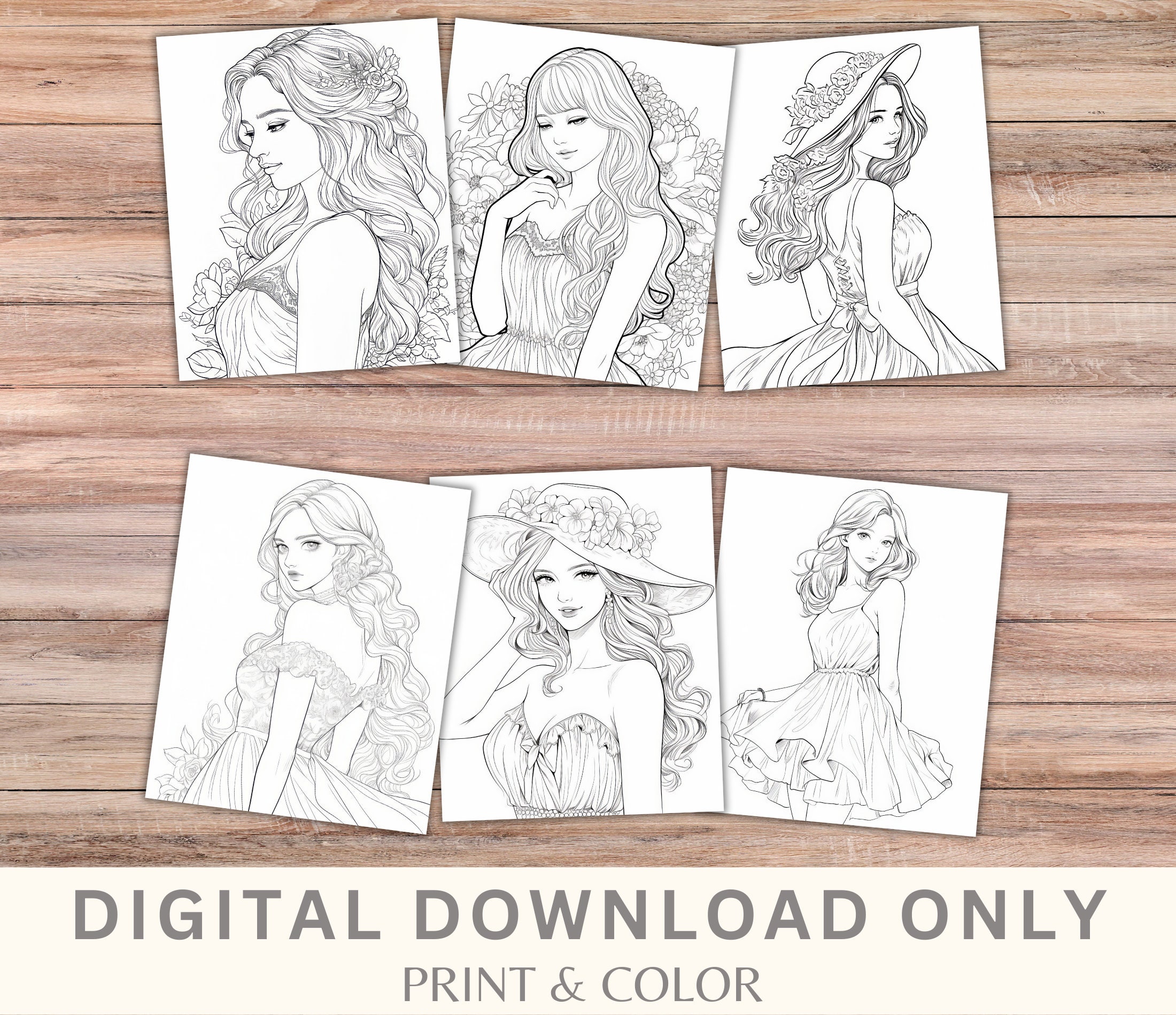 Pretty Lady Coloring Pages for Adults Beautiful Girl Coloring - Etsy