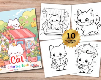 Cat Coloring Page Kawaii Kitten Coloring Page Kids Coloring - Etsy