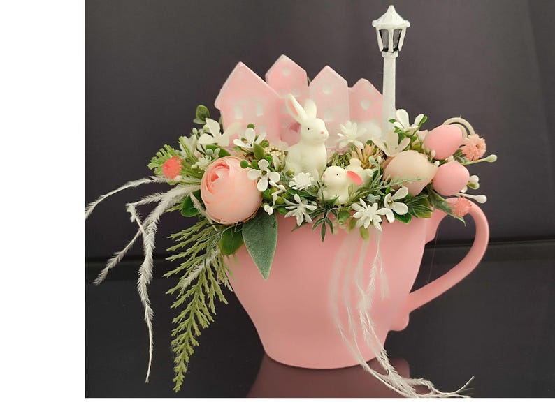 Easter Arrangement in Cup, Teacup Easter Bouquet, Miniature Easter ...