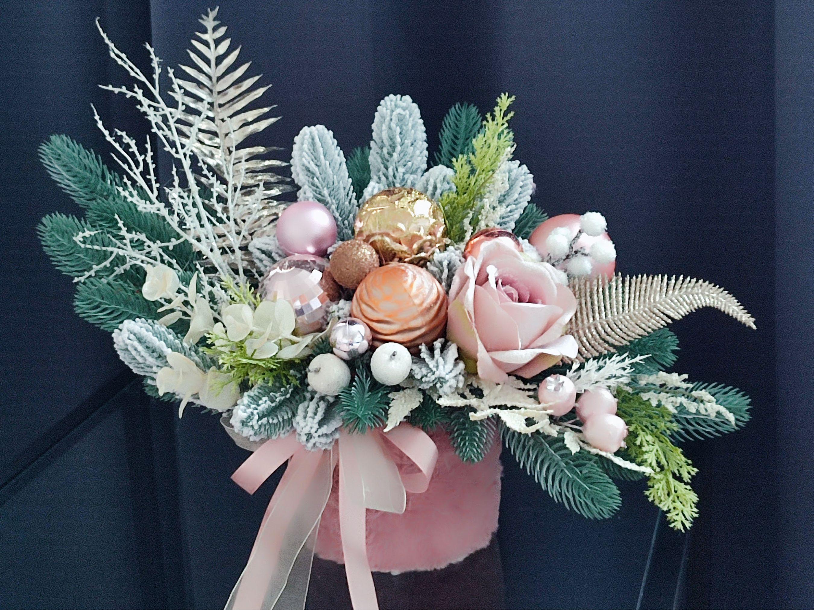 Luxury Christmas Floral Arrangement in Faux Fur Pot – Elegant Holiday ...