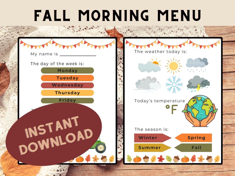 Fall Morning Menu Preschool Age Homeschool 2 Page Set - Etsy