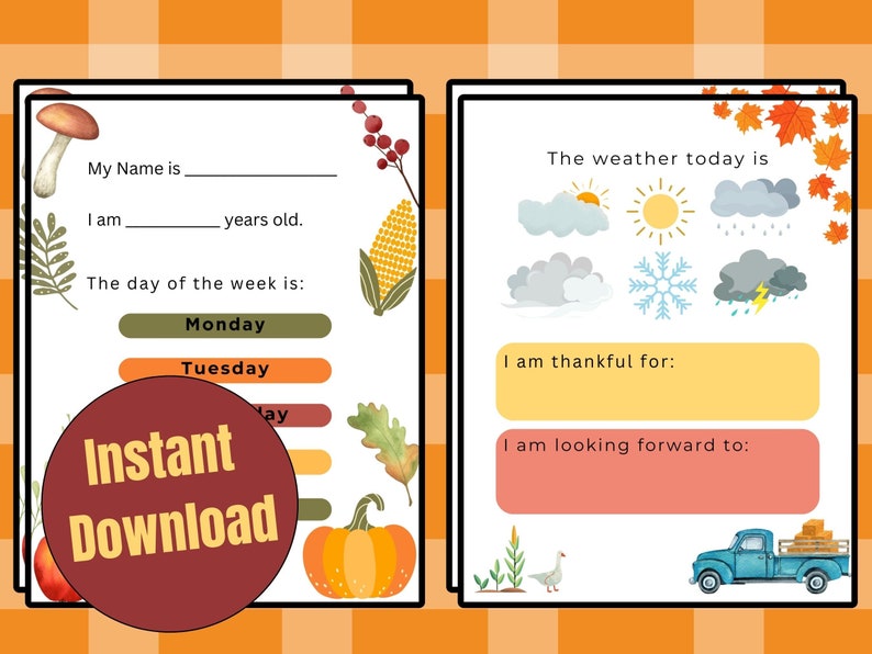 Fall Morning Menu Toddler / Preschool Age Homeschool 2 Page Set - Etsy