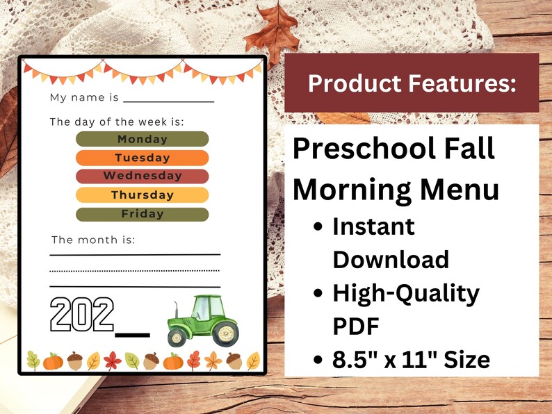 Fall Morning Menu Preschool Age Homeschool 2 Page Set - Etsy