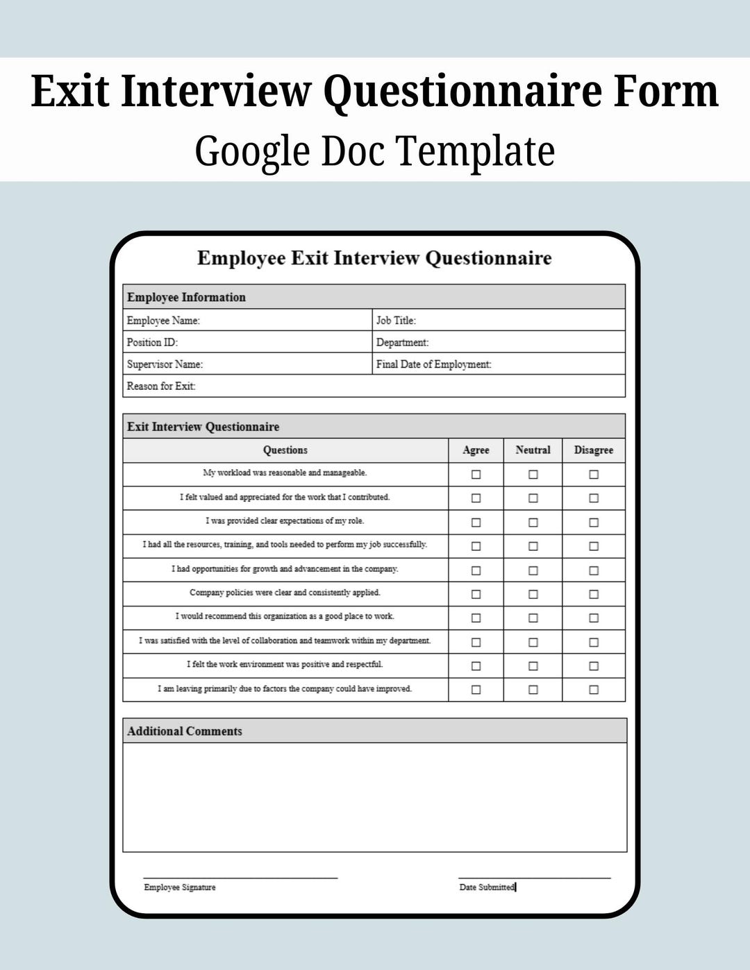 Employee Exit Interview Form | Exit Interview Template | Employee ...