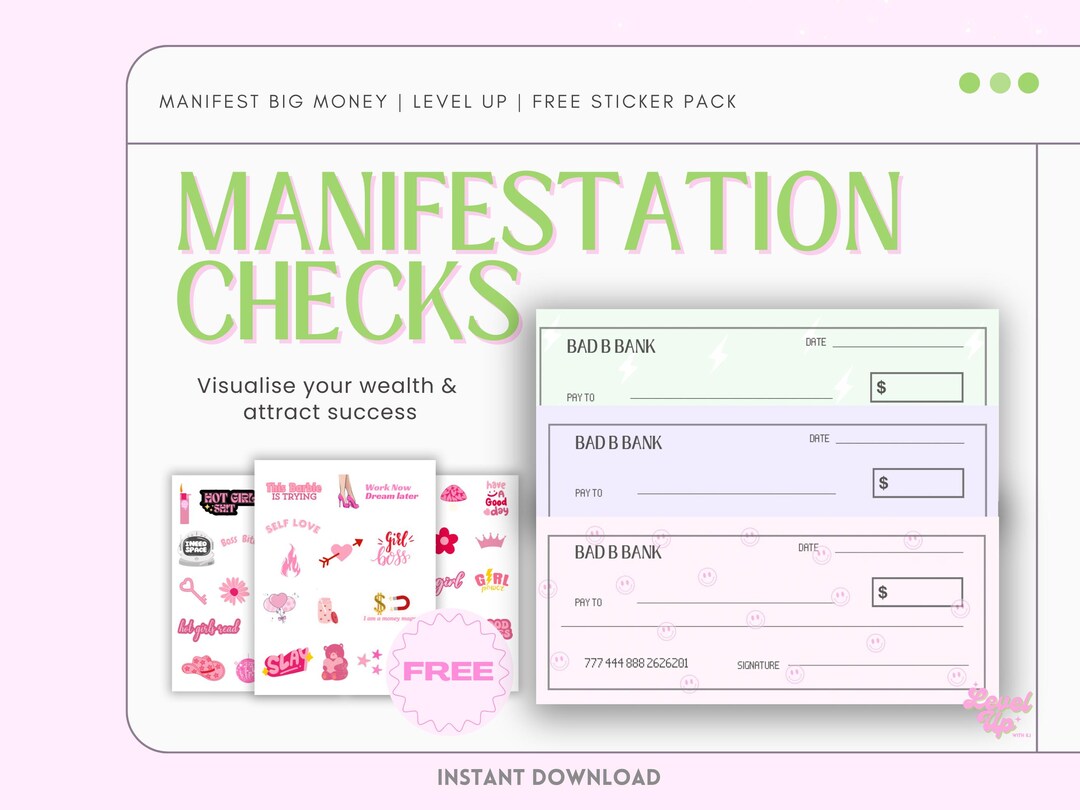 Printable Manifestation Money Check,law of Attraction Cash Cheque ...