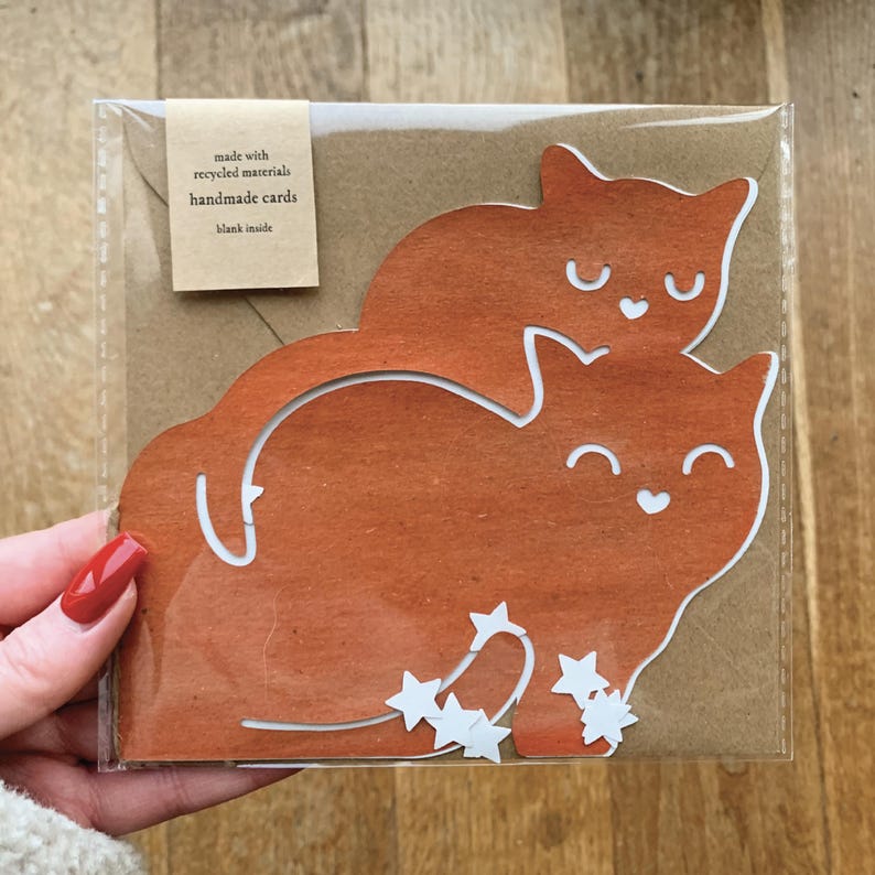 Cut-out Cat Greetings Card | Plantable Seed Paper or Kraft Card | White ...