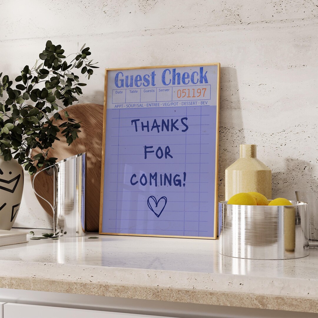 Blue Guest Check Wall Art Preppy Room Decor Guest Check Poster ...