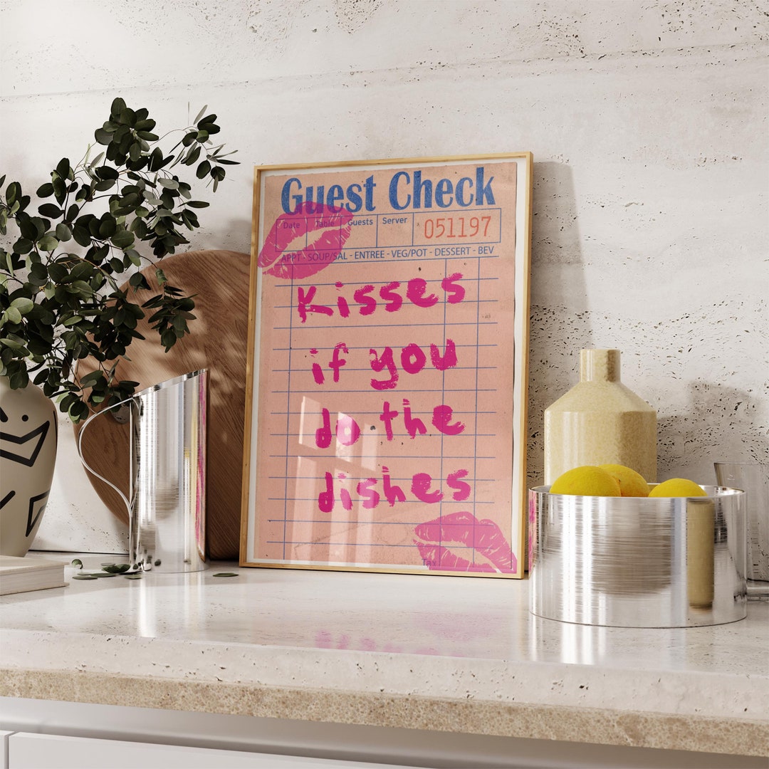 Guest Check Wall Art Pink Guest Check Print Cute Apartment Decor Preppy ...