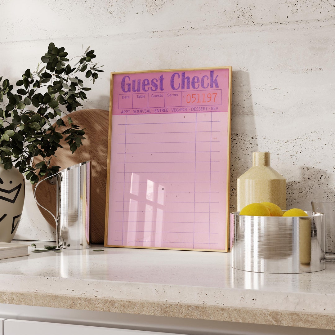 Blank Guest Check Print Pink Gift for Her Housewarming Gift Vintage ...