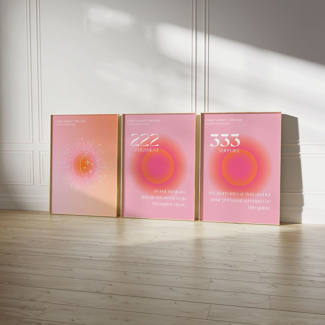 Angel Number 222 333 Poster Set of 3 Er Set Spiritual Gradient Aura ...