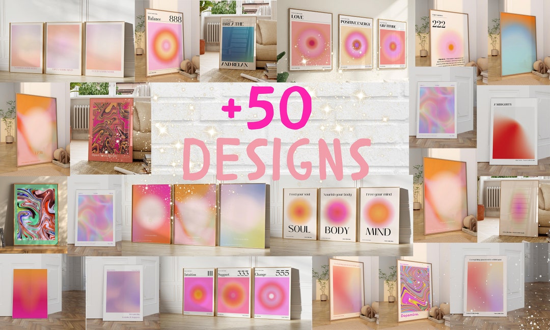 Preppy Wall Art Set of 50 Aura Poster Spiritual Gift for Her Gallery ...