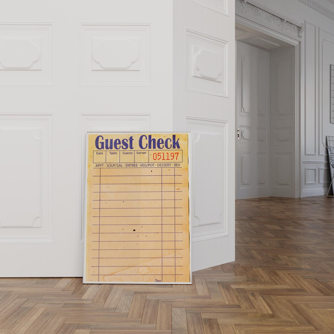 Blank Guest Check Wall Art Kitchen Decor Preppy Room Decor Guest Check ...