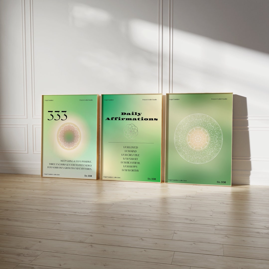 Angel Numbers 333 Print 333 Poster Set Aura Poster Set of 3 Affirmation ...