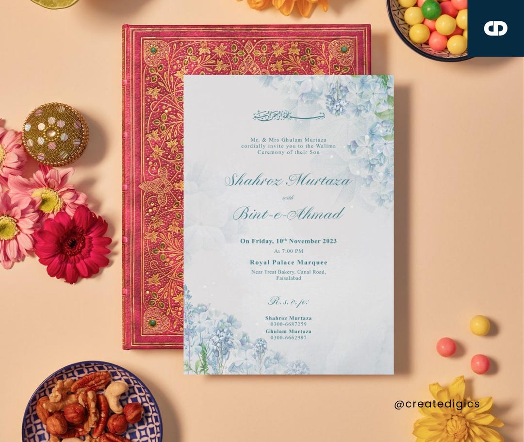 Modern Nikkah Invitation, Islamic Wedding Invite (printable & Mobile ...
