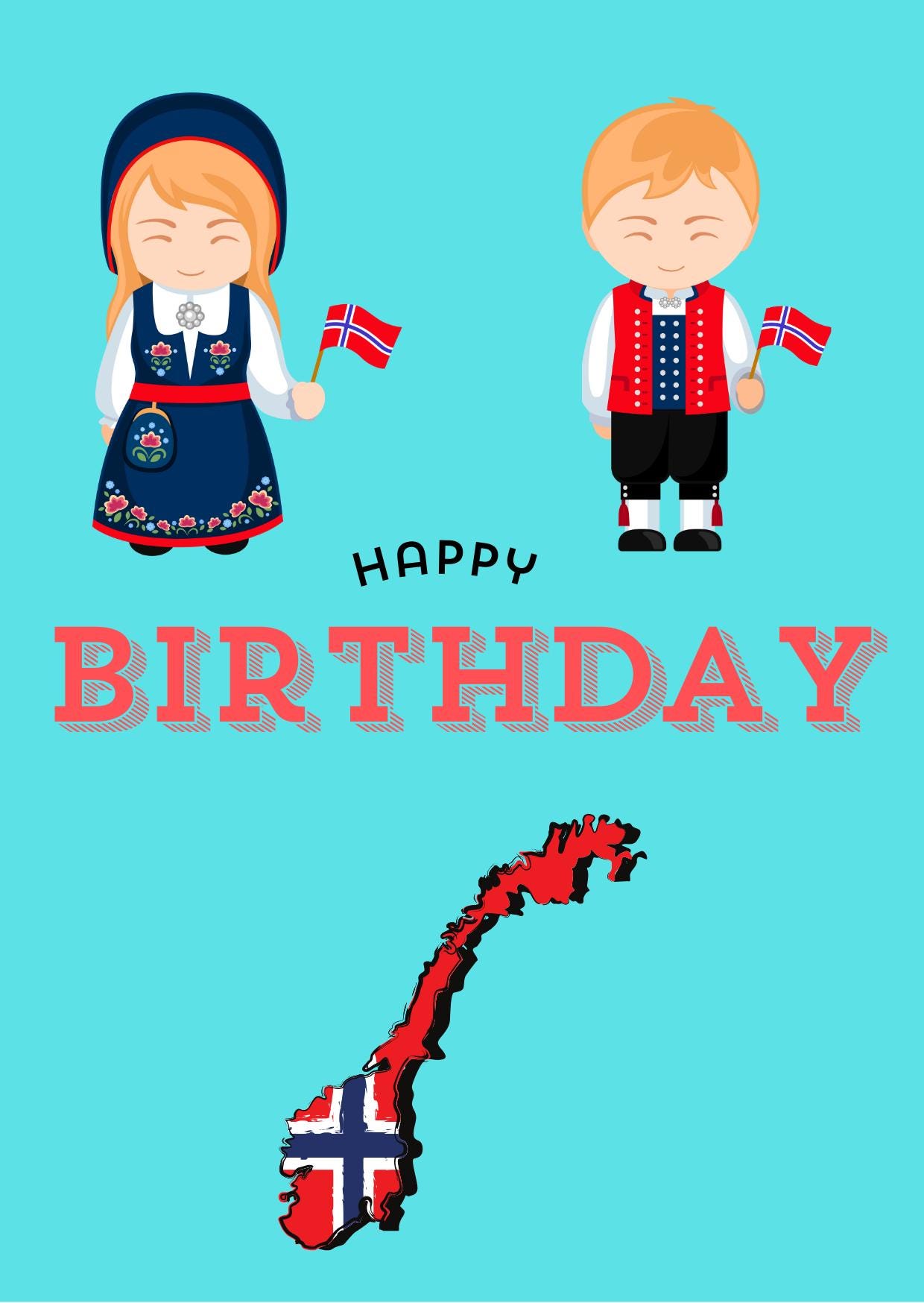 Norwegian Birthday Card in Traditional Folk Costume - Perfect for All ...