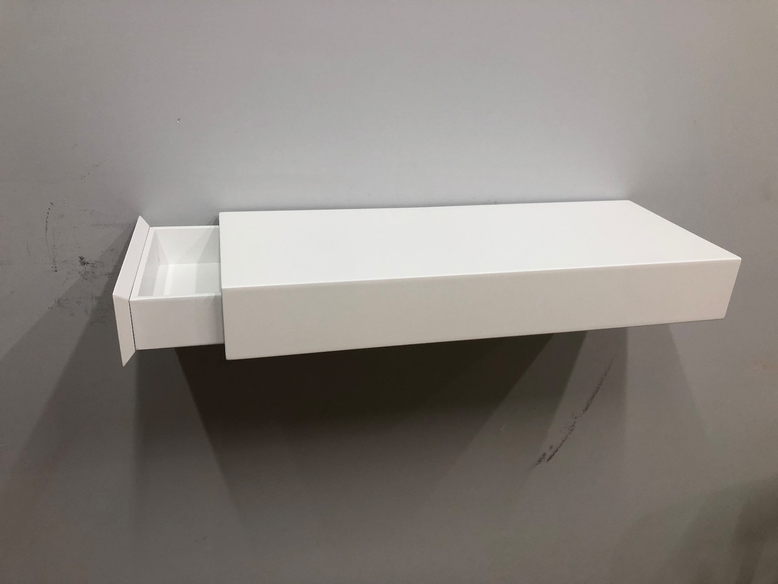 Wooden White Tv Unit With Hidden Drawers | Custom Size Floating Shelf ...