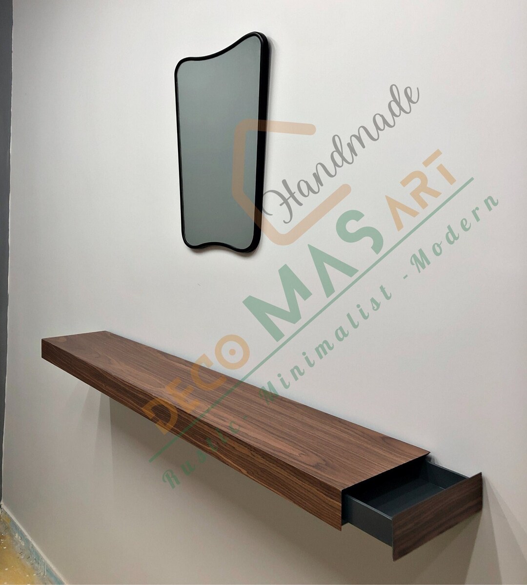 Custom Size Floating Shelf | Wooden Walnut Tv Unit With Hidden Drawers ...