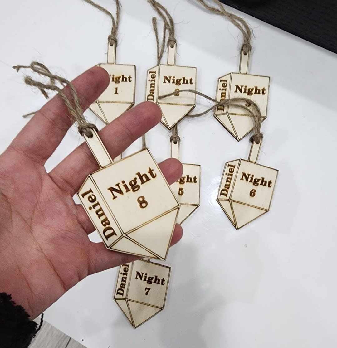 Hanukkah Personalized Dreidel Gift Tag Set, 8 Days, Wood Engraved - Etsy