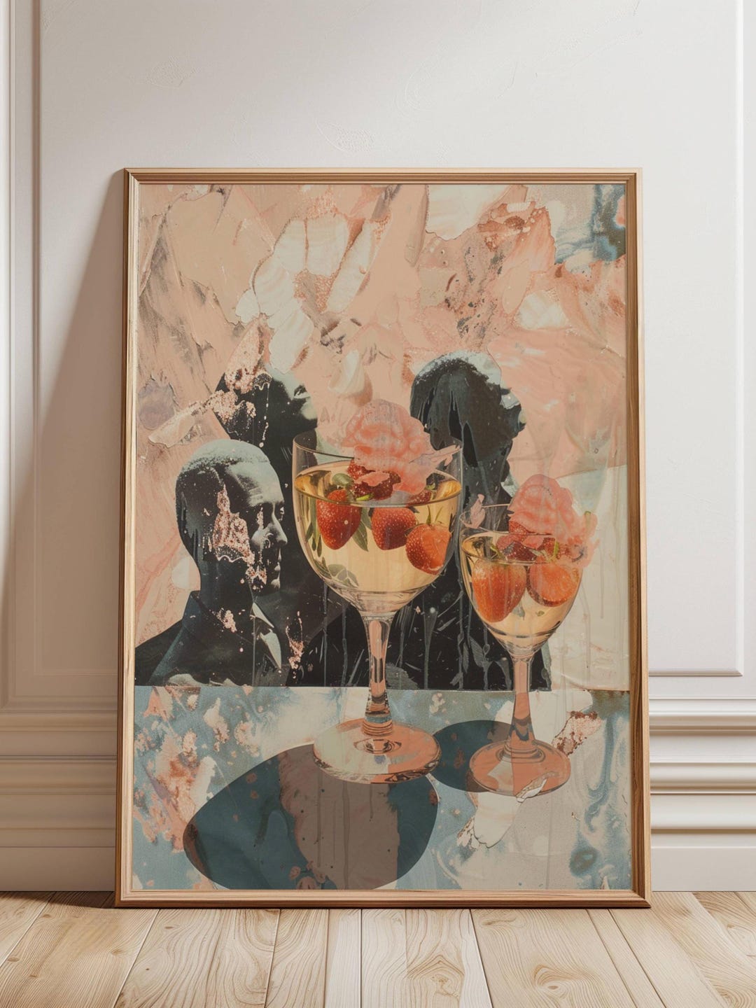 Surreal Strawberry Cocktail Art Print, Vintage Inspired Figures and ...
