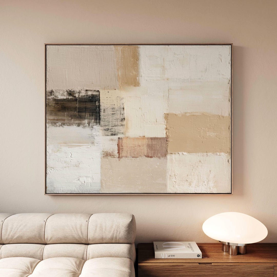 Minimalist Neutral Abstract Canvas Wall Art, Beige Cream Modern ...