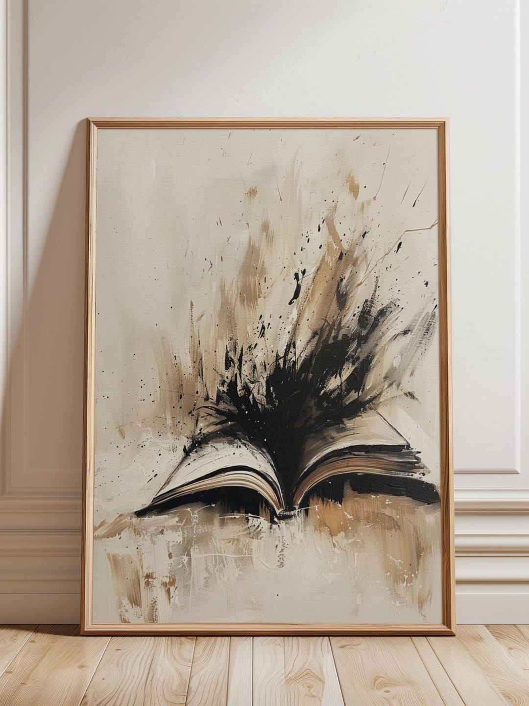 Abstract Book Wall Art Print With Bold Black and Neutral Tones ...
